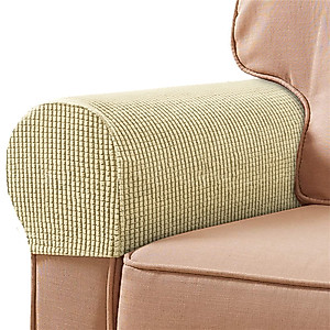 Roadoor 1 Pair Stretch Armrest Protector, Sofa Arm Covers for Chairs High Elastic Polyester Armrest Armchair Slipcover for Recliner Sofa Light Coffee