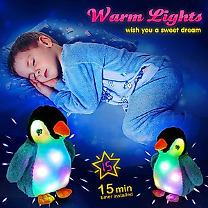 BSTAOFY Light up Penguin Stuffed Animal Glow Perky Adorable LED Floppy Plush Toy Nightlight Gift for Kids on Birthday Valentines Day Christmas Holiday, 11''