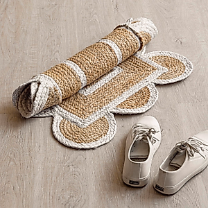 HOMEMONDE Scalloped Natural Jute Rug 3x5 ft - Braided Rustic Handwoven Fiber Rug Vintage Indoor Carpet for Bedroom, Living Room, Entryway and Kitchen