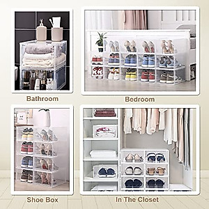 U-LIAN 4 Pack Large Hard Plastic Shoe Boxes, Black Drop Front Shoe Storage Box Stackable, XL Shoe Containers Size 13, Sturdy Sneakers Storage Box for Display, Storage, 13.5 x 10.6 x 7.4 inches