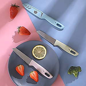 Kocpudu Paring Knife, Sharp and Durable Fruit Knife with Protective Cover, Suitable for Most Types of Vegetables and Fruits,6 Pieces (pink, Blue, Green)