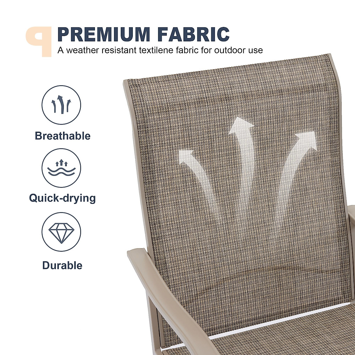 VICLLAX Patio Swivel Dining Chairs Outdoor Chairs with Armrest, Textilene Fabric Outdoor Patio Chair Set of 2, Sandshell Frame