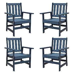 VICLLAX Patio Chairs Set of 4, Blue Outdoor Dining Chairs, All Weather HDPE Outdoor Adirondack Furniture for Lawn, Garden, Balcony