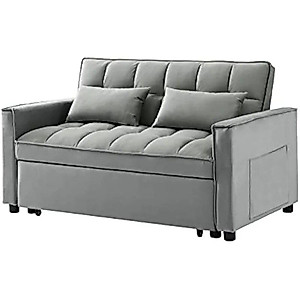 Generic Velvet 3-in-1 Convertible Sleeper Loveseat, 55.2*32.3*35.04in, Grey