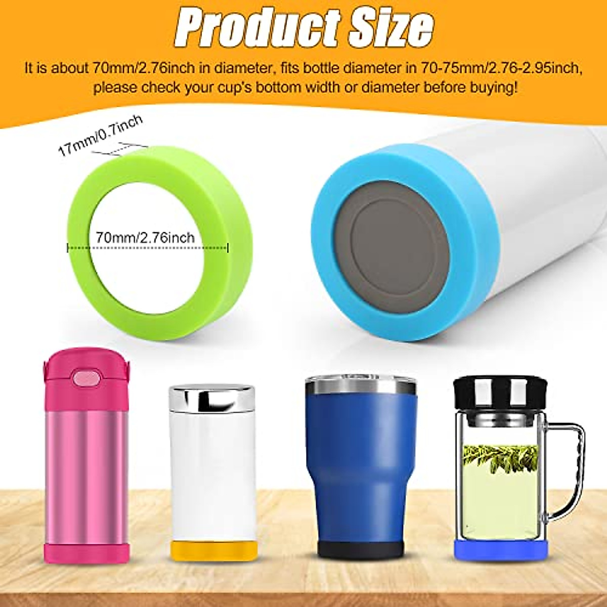 12 PCS 70mm Bottom Protective Silicone Sleeve Cup Mat Heat-Resistant Water Bottle Holder Mat Non-Slip Cup Mug Coaster for Insulation Tumbler Protector Bar Coasters - Multicolor