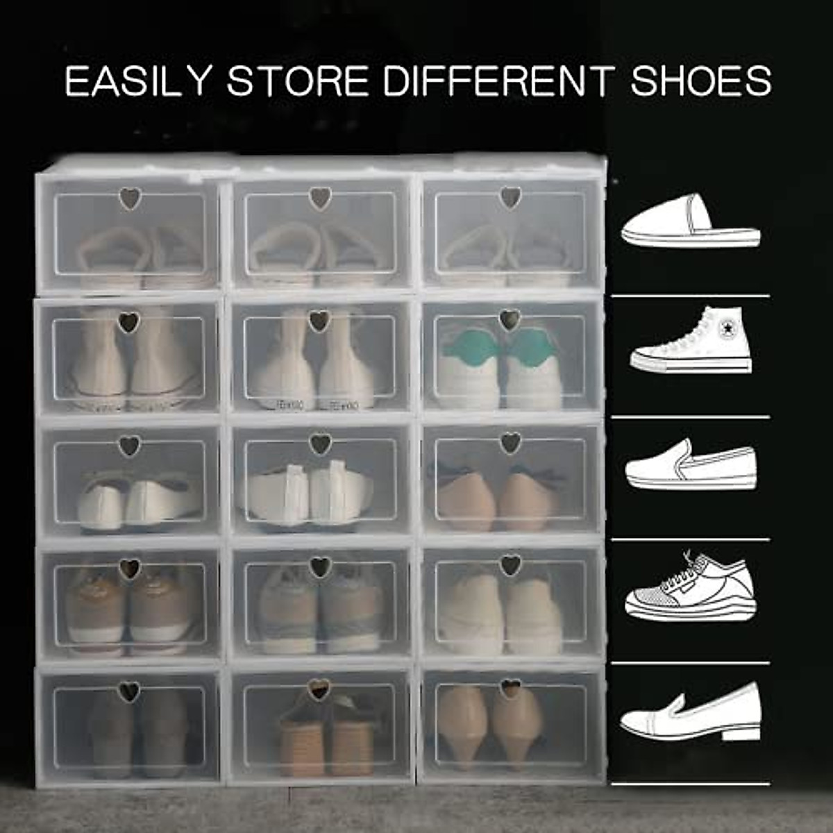 Shoe Storage Box, Foldable Shoe Organizer Boxes, White Plastic Closet Shoe Organizer with Transparent Cover, Free Standing Shoe Rack Easy Assembly Expandable for High Heels, Boots (20 Pair Shoes)