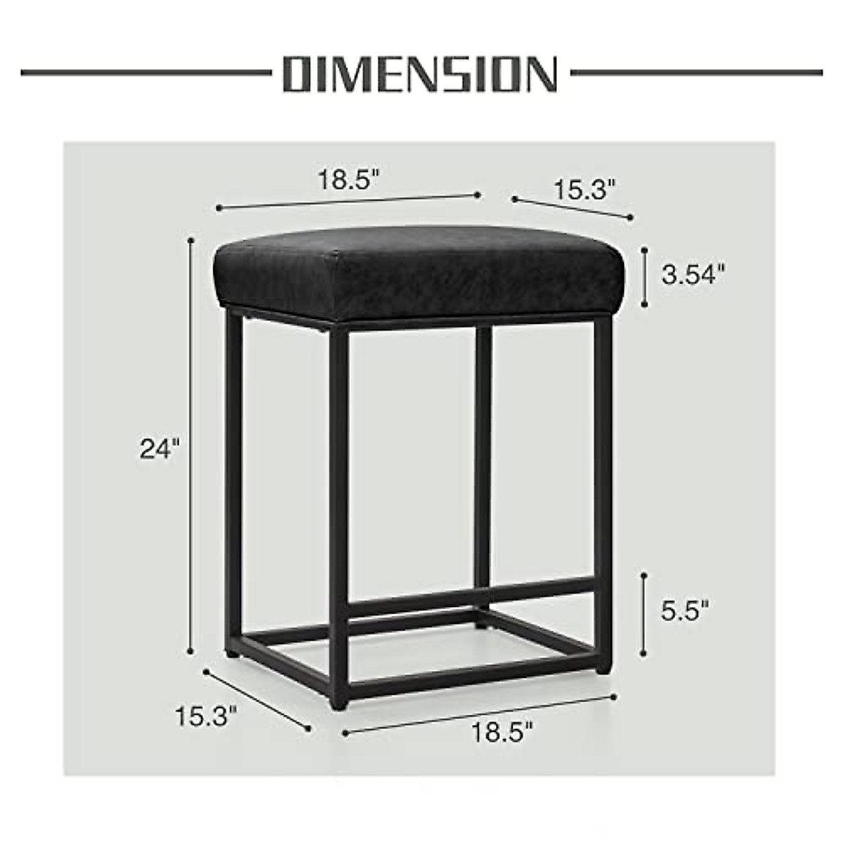 Homall Bar Stools, Counter Height 24" Barstools Set of 2 for Kitchen Island, Bar Chairs PU Leather Backless Modern Square Stool with Thick Cushion and Metal Steel Frame (Black)