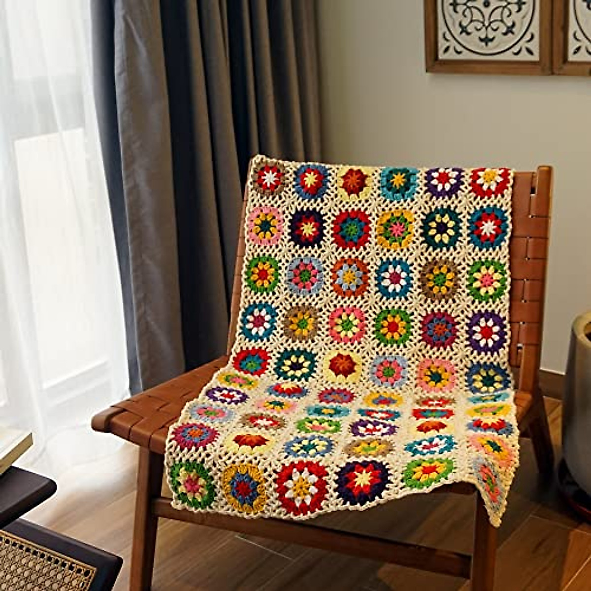 Handmade Crochet Throw Blanket Granny Blanket Sweater Style Year Round Gift Indoor Outdoor Travel Accent Throw for Sofa Comforter Couch Bed Recliner Living Room Home Decor 47" x23"