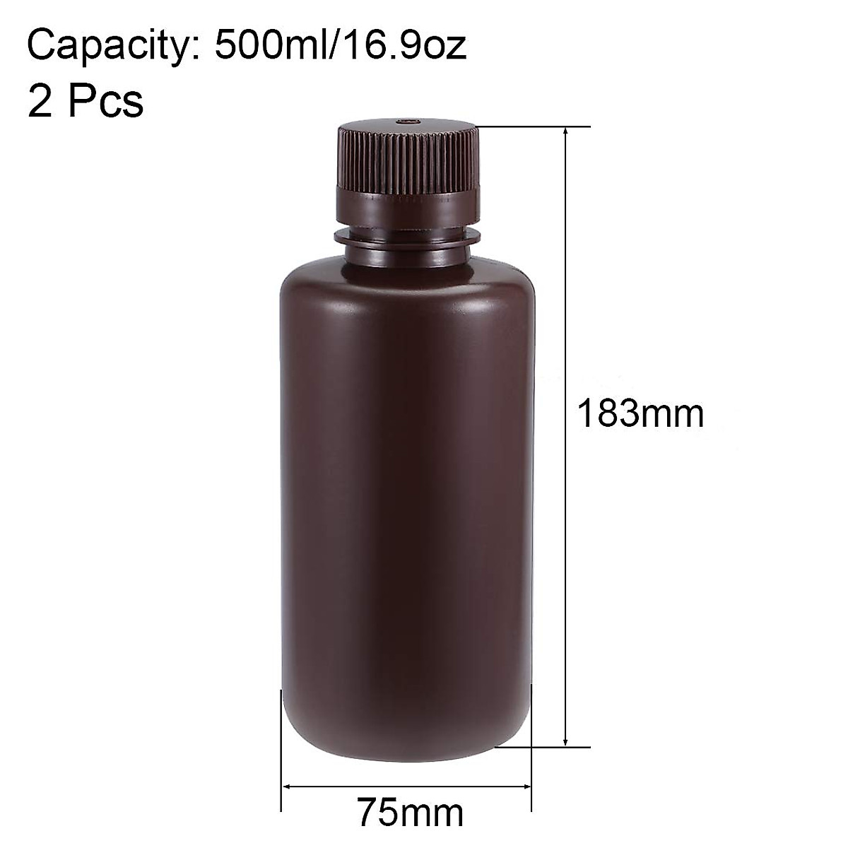 uxcell Plastic Lab Chemical Reagent Bottle 500ml/16.9oz Small Mouth Sample Sealing Liquid Storage Container Brown 2pcs