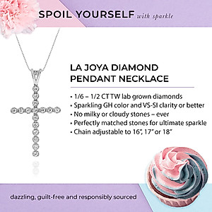 Lab Grown Cross Diamond Necklace For Women | 1/2 CTTW Real White Gold Plated 925 Sterling Silver Diamond Pendant Necklace | Ideal Gift for Women
