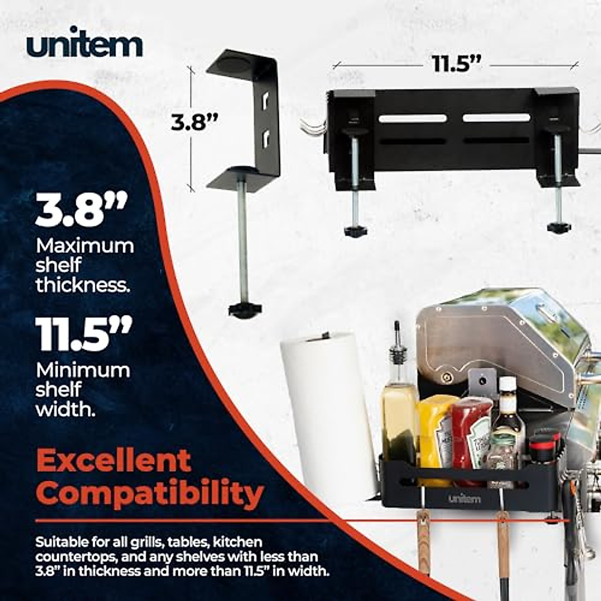 unitem Griddle Caddy for Blackstone 17"/22"/28"/36" Griddles/Prep Cart with Side Shelf, Space Saving for BBQ Grill Accessories Storage Box with Magnetic Strip, Paper Towel Holder & 6 J-Hooks