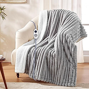 Westinghouse Electric Blanket Heated Throw, Super Cozy Luxury Faux Fur & Sherpa with 6 Heating Levels & 2-10 Hours Auto Off, Fast Heating & Overheat Protection, 50x60 Inch, Light Grey