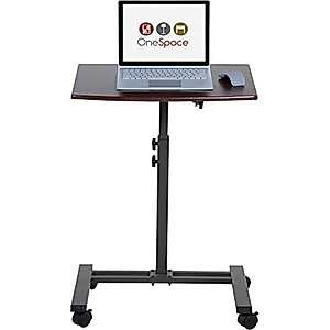 OneSpace Angle and Height Adjustable Mobile Laptop Computer Desk, Single Surface, Dark Walnut