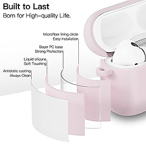 CASEKOO 2022 Upgraded Cover for Airpods Pro Case, Four-Layer Protective Durable Case, Soft Skin-Friendly Anti-dust Silicone Cover with Keychain for Women, Front LED Visible (Cute Pink)