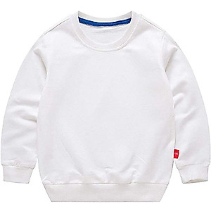 HAXICO Unisex Kids Solid Cotton Pullover Sweatshirt T-Shirt Toddler Baby Boys Girls Crewneck Long Sleeve T-Shirt Tops Blouse White, 2T