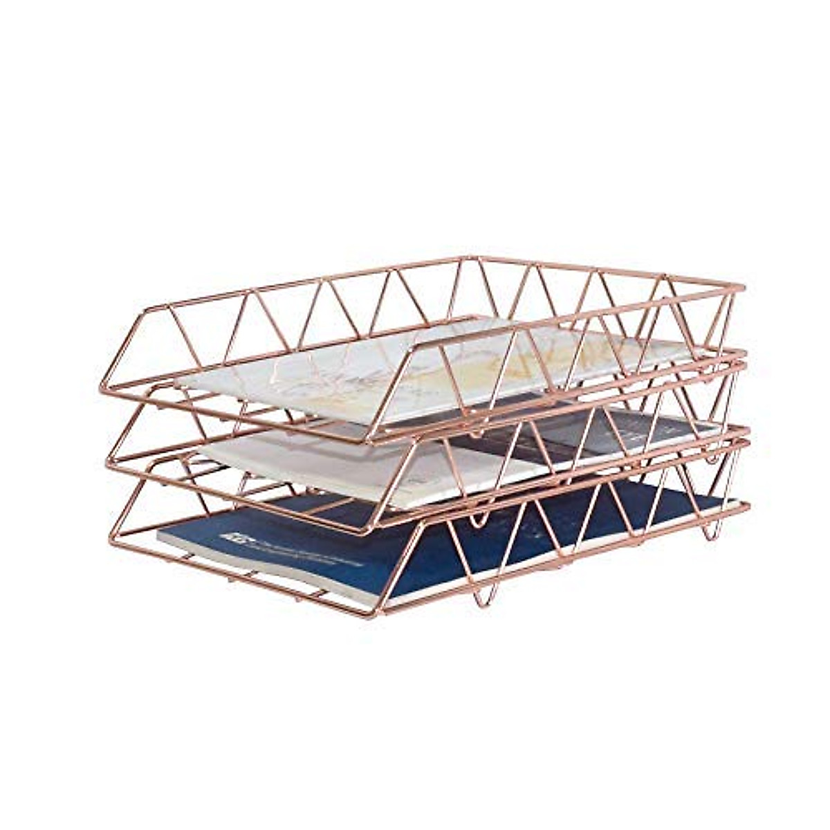 3 NRU, 3 Tier Organizer, File Tray, Rose Gold, Metal Letter, Tray File Organizer