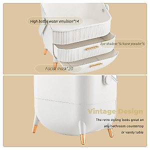 ZOOFOX 3 Pack Makeup Organizer, Cosmetics Storage Display Case with Lipstick and Makeup Brush Organizer, Portable Handle Skincare Holder for Bathroom Countertop, Dresser