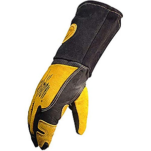 Caiman Premium Top Grain Cowhide Leather MIG/Stick Welder's Glove with Flame Resistant Fleece, Laminated Foam Insulation, Cool-Design, Tuff-Steer, Kevlar, Black/Gold, X-Large (1832-6)