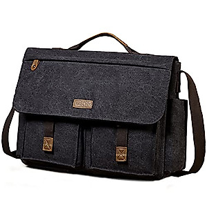 VASCHY Messenger Bag for Men, Vintage Water Resistant Waxed Canvas Satchel 15.6 inch Laptop Briefcase Shoulder Bag with Padded Shoulder Strap Gray