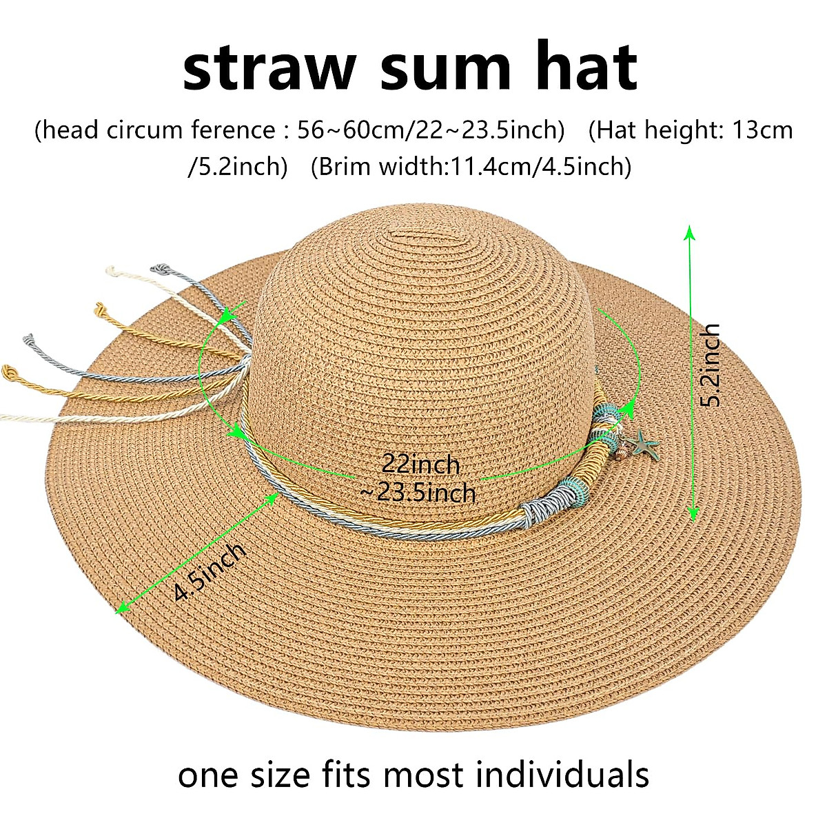 Beach Hats for Women Packable Boho Hat, Wide Brimmed Sun Hats for Womens Straw Hats for Summer UPF 50+ UV Protection Khaki