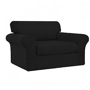 Easy-Going 2 Pieces Stretch Oversized Chair Couch Cover Sofa Cover for Dogs Sofa Slipcover for Separate Cushion Couch Jacquard Fabric Elastic Furniture Protector for Pets (Black, Oversized Chair)