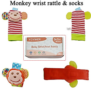 Baby Wrist Rattle Foot Finder Socks Set for Babies 0-3-6-12 Months, Infant Toys for Newborn Boys and Girls 0-6-9-12 Months, Sensory Learning Toy for Shower Gifts