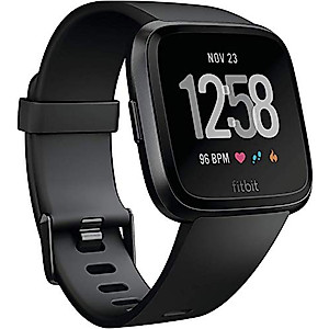 Fitbit Versa Smart Watch, Black/Black Aluminium, One Size (S & L Bands Included) (Renewed)