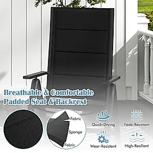 Tangkula Patio Folding Chair Set of 4, Outdoor Dining Chairs with Soft Padded Seat, 7-Position Adjustable Backrest, Armrests, Portable Sling Reclining Chairs for Porch Pool Backyard Camping (4, Black)
