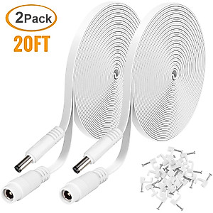 2 Pack DC Power Extension Cable 20ft 2.1mm x 5.5mm Compatible with 12V DC Adapter Cord for CCTV IP Camera, LED, Car, White