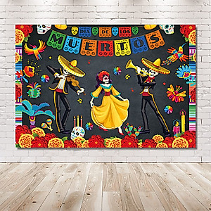 MEHOFOND 7x5ft Day of The Dead Backdrop Mexican Fiesta Sugar Skull Flowers Photography Background Vinyl Dia De Los Muertos Marigold Dress-Up Party Supplies Banner Table Decoration Photobooth Props