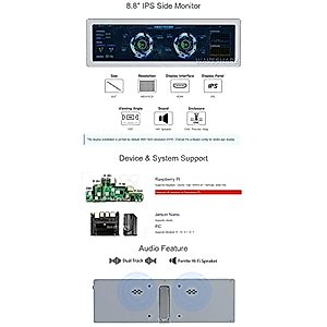 waveshare 8.8inch Side Monitor Compatible with Raspberry Pi 5/4B/3B+/3A+/2B/B+/A+/Zero/Zero W/WH/Zero 2W CM3+/4 480×1920 Resolution HDMI IPS HiFi Speaker Supports Jetson Nano/Windows