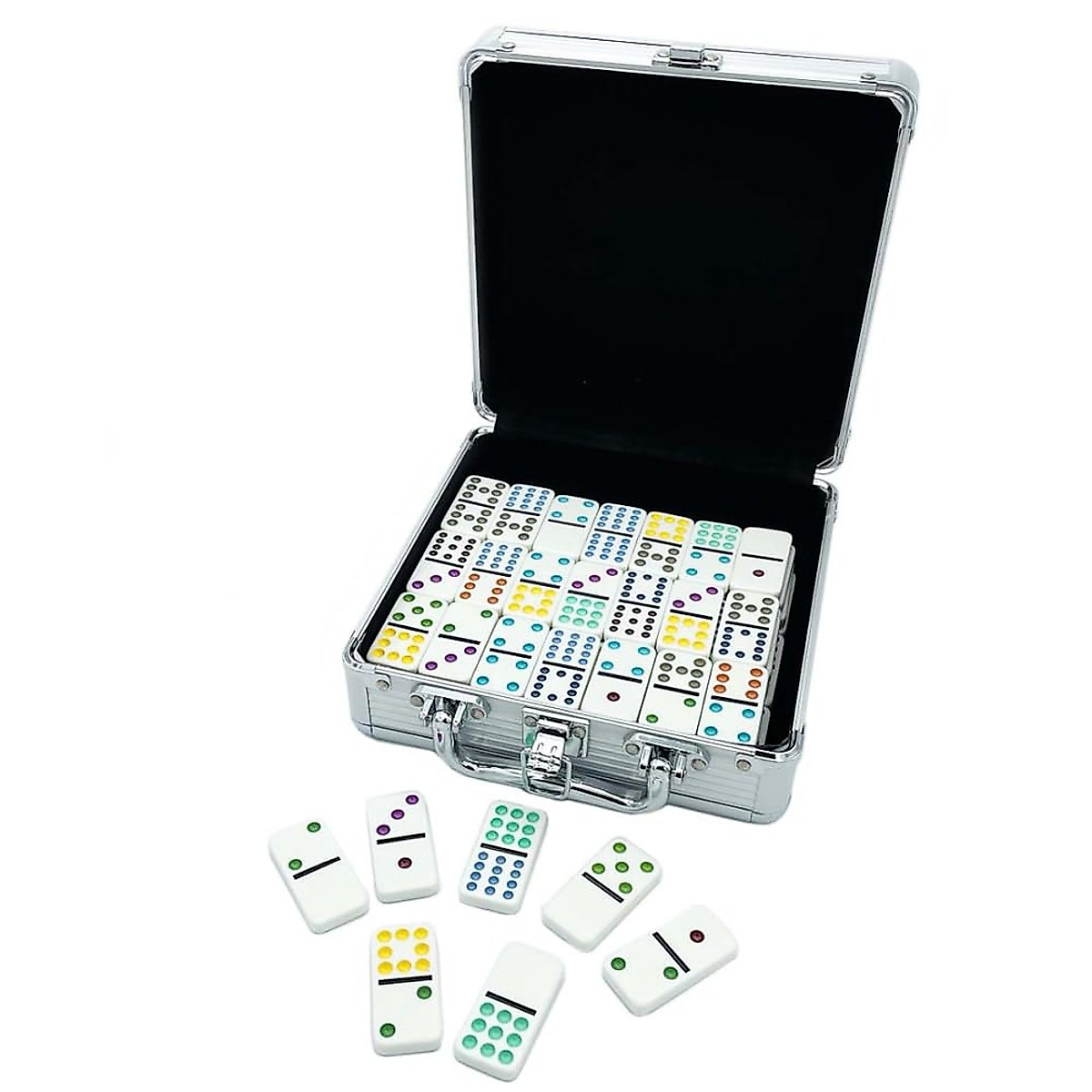 Front Porch Classics | Mexican Train Domino Set On-The-Go Aluminum Carrying Case, 2 to 8 Players Ages 8 to 99