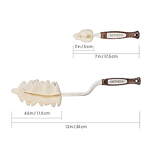 MOTHER-K Rotating Bottle Brush with Nipple Brush, for Baby Bottle, Water Bottle, Vase, and Glassware (Brown)