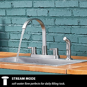 Kitchen Faucet with Sprayer,Brushed Nickel Stainless Steel Kitchen Sink Faucet with Side Sprayer,Kitchen Faucets for Sink 3 Hole,Commercial RV Laundry Utility Kitchen Faucet KMF027L-3