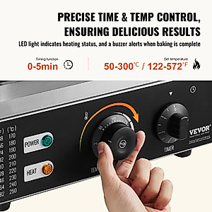 VEVOR Electric Donut Maker, 1550W Commercial Doughnut Machine with Non-stick Surface, 6 Holes Double-Sided Heating Waffle Machine Makes 6 Doughnuts, Temperature 122-572℉, for Restaurant and Home Use