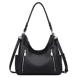 Over Earth Genuine Leather Purses and Handbags for Women Hobo Shoulder Bag Ladies Crossbody Bags Medium(O150E UG Black)