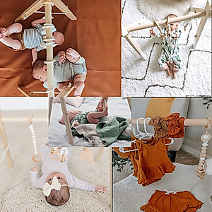 Wooden Baby Gym with 4 Baby Sensory Toys Foldable Baby Play Activity Gym Frame Hanging Bar Newborn Gift