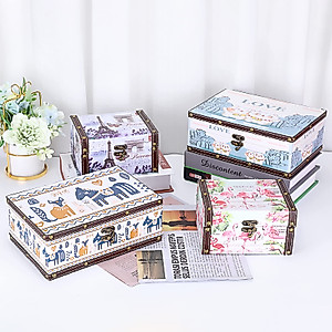 ELLDOO Decorative Treasure Chest Box, Wooden + PU Leather Storage Box for Jewelry Trinkets, Keepsakes box for Girls Women Gifts (Tower Pattern)