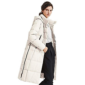 Orolay Women's Thickened Long Down Jacket Winter Down Coat Hooded Puffer Jacket with Side Zipper (White, Large)