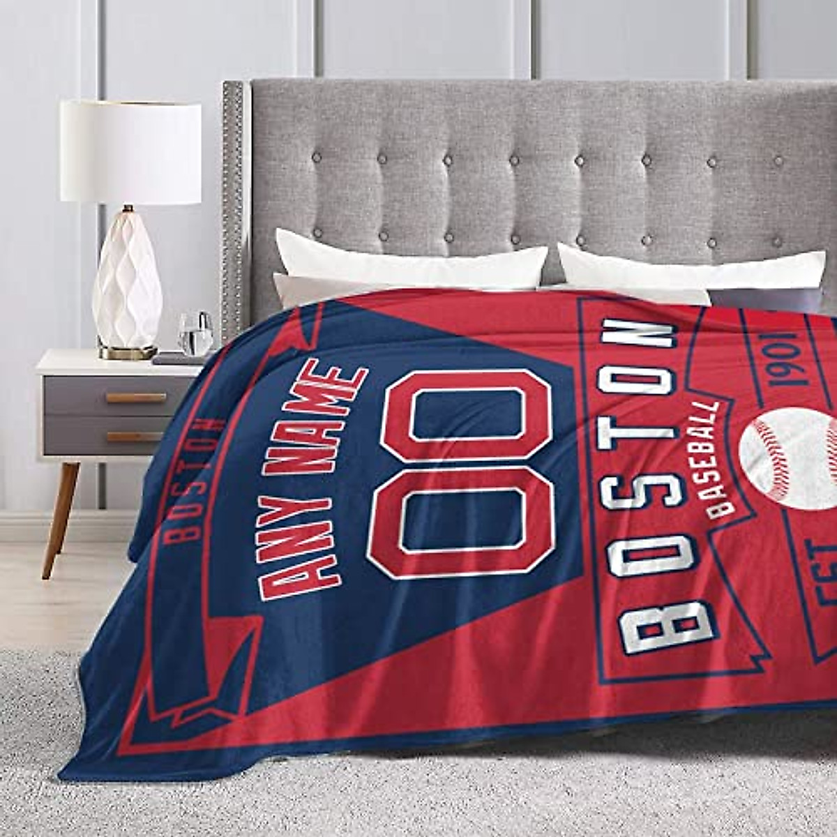 Custom Blanket for Bed Fans Gift Baseball City Winter Summer Fleece Throw Blankets Personalized Name and Number, 30"x40", 50"x60", 70"x80"