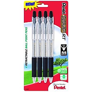 Pentel R.S.V.P. RT New Retractable Ballpoint Pen, Medium Line, Black Ink, 4 Pack (BK93BP4A)