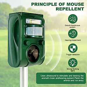 2024 Ultrasonic Animal Repellent, Solar Powered Outdoor Squirrels Deterrent with LED Flashing Motion,Sensor and Sound,Waterproof Deer Dog Repeller,Cat Repellent for Bird Skunk Rabbit