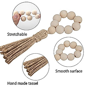 Wood Bead Napkin Rings Natural Wooden Beads Napkin Holders with Tassels Elastic Wooden Napkin Buckles for Christmas Farmhouse Wedding Home Table Decoration (6)