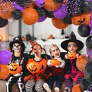 Halloween Balloons Garland Arch Kit,130PCS Halloween Party Balloons with Spider Web,Bats Stickers,Purple Orange and Black Balloons for Halloween Party Decorations Halloween Birthday Baby Shower