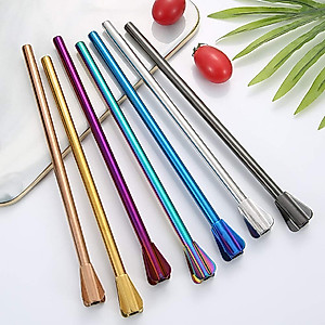 DOITOOL 4pcs Stainless Straws Smoothie Straw Drink Whisk Drink Stirrers Metal Drinking Straw Beverage Straws Reusable Bubble Tea Straw Cocktail Straw Blender Mixing Spoon Symphony Tumbler