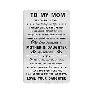 Alotozo Laser Engraved Stainless Steel Card for Mom - Mother's Day Gifts from Daughter - Mother Daughter Gift, Credit Card Size Keepsake