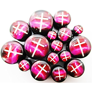 Pierced Republic Cross in Space Ear Plugs - Acrylic Screw-On - 8 Sizes - *Pair* (5/8" (16mm))