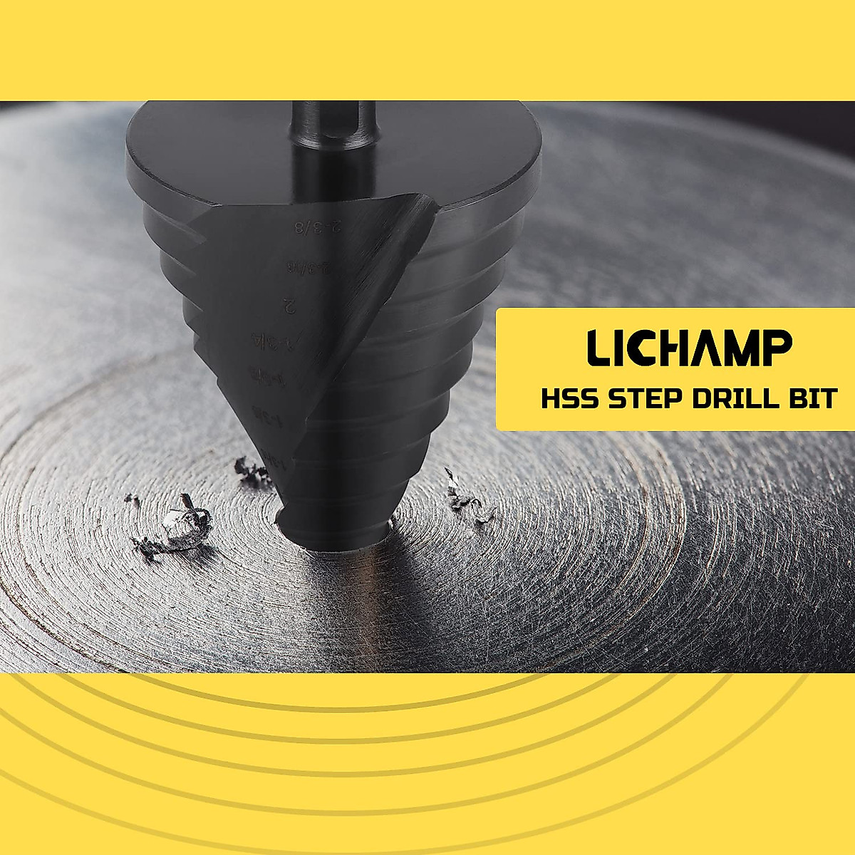 Lichamp Jumbo 2-3/8" Unibit Step Drill Bit for Metal, Extra Large Drill Stepper Bit for Hard Metal Heavy Duty, 12 Sizes from 1/4" to 2-3/8", Spiral Grooved, C5BK