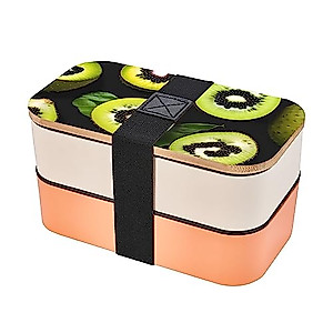 Green Kiwi Adult Lunch Box, Bento Box, With Cutlery Set Of 3, 2 Compartments, Rectangular, Lunch Box For Adults
