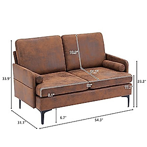 TehRecBT Loveseat Sofa,Upholstered Two-Person Small Couch with Metal Legs,Modern Mid Century Living Room Lounge Chair Two-Seat Sofa for Small Spaces for Living Room, Bedroom (Loveseat,Brown)